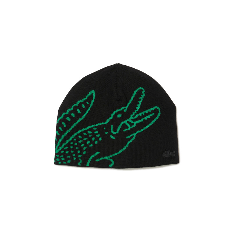 BONNET EN LAINE JACQUARD AVEC CROCODILE LACOSTE NOIR | DM'SPORTS